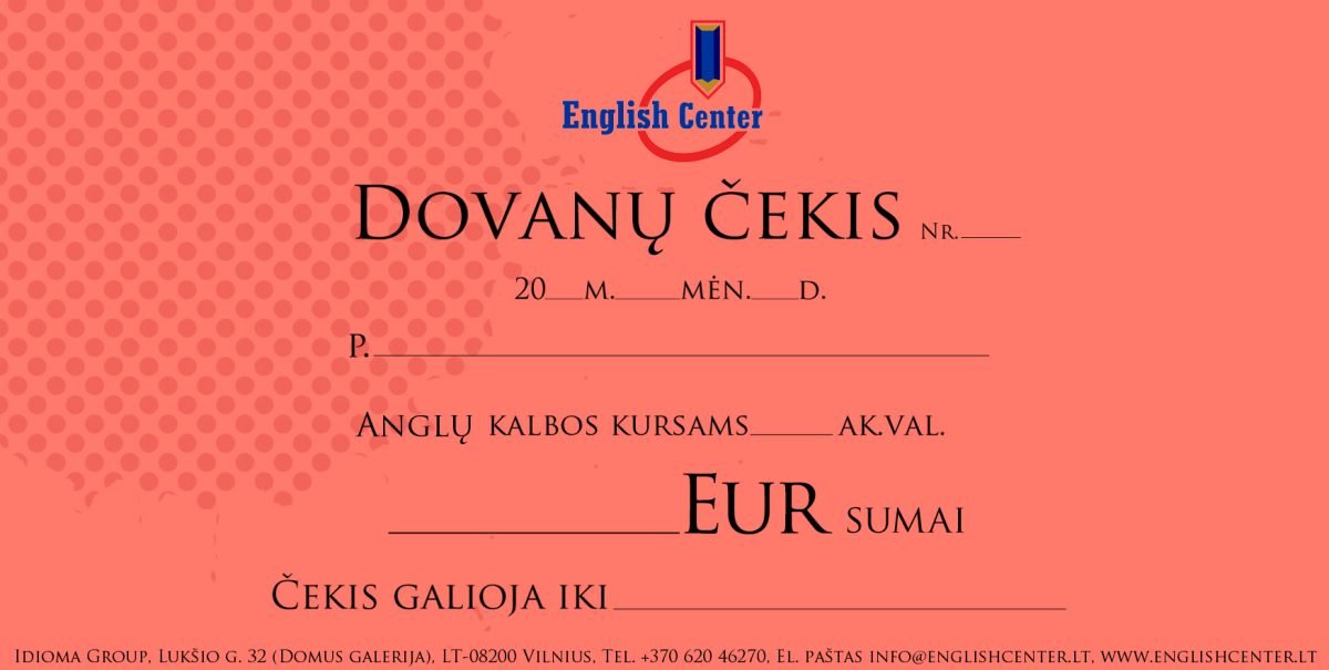 Dovanų čekis - Anglų kalbos kursai - EnglishCenter.lt